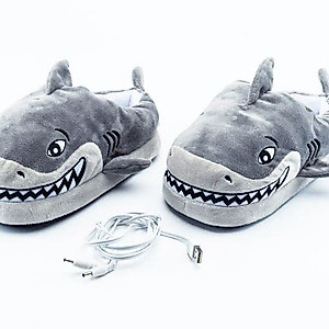 Jokari USB Rechargeable Heated Shark Slippers for Men, Women and Kids. Super Comfy Plush Electric Slippers with Non Slip, Water Resistant Soles, Foam Insole to Keep Feet and Toes Warm (Child M)