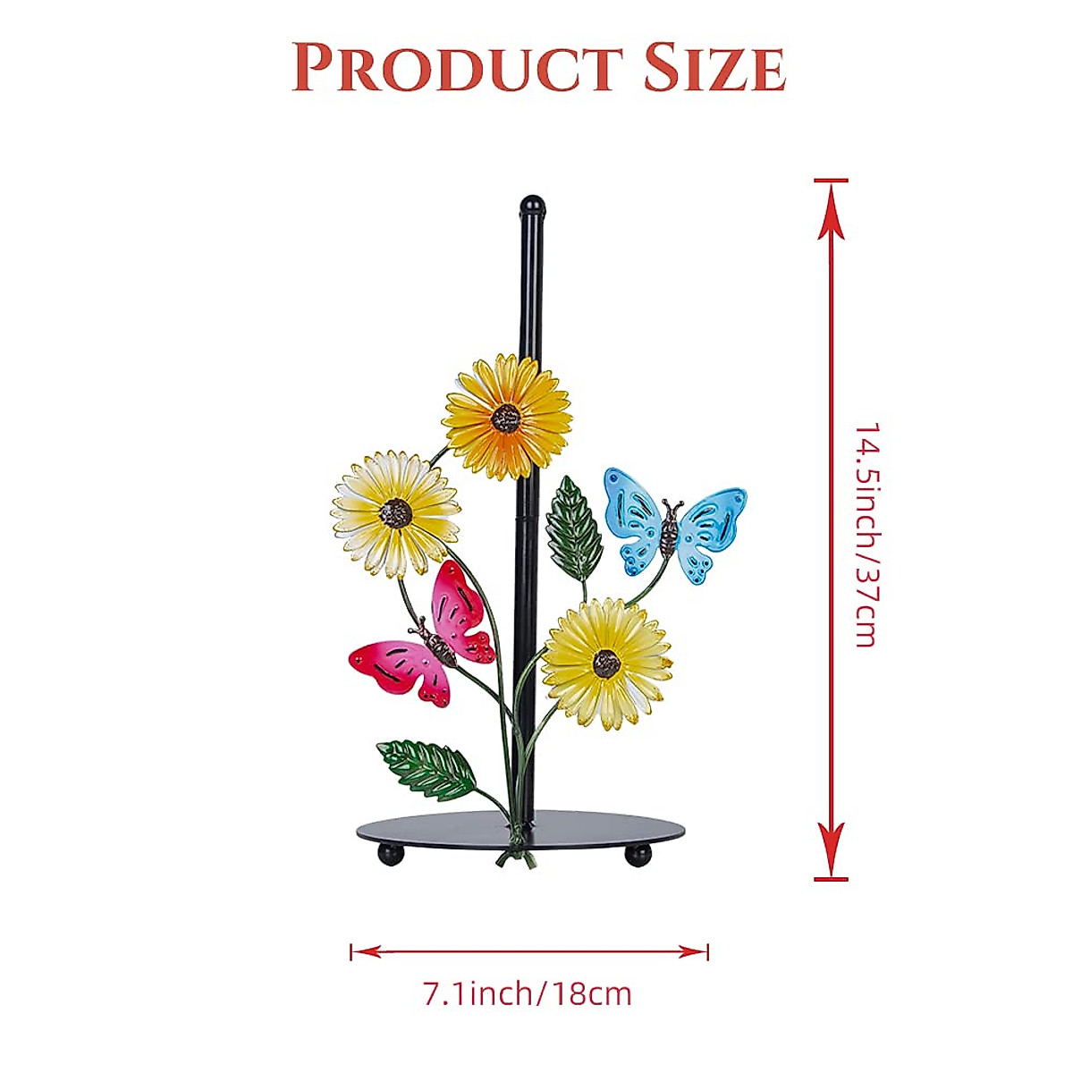 Starsoul Butterfly Sunflower Napkin Holder Black Metal Standing Paper Towel Holders Weighted Rustic Paper Roll Holder Decorative Paper Towel Holder Countertop for Kitchen