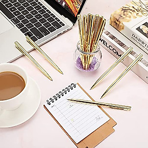 Zonon Gold Slim Ballpoint Pens Black Ink 1 mm Medium Point Metallic Retractable Pens Gold Metal Pen for Wedding Business Office Supplies Students Teachers Christmas Present (15 Pieces)