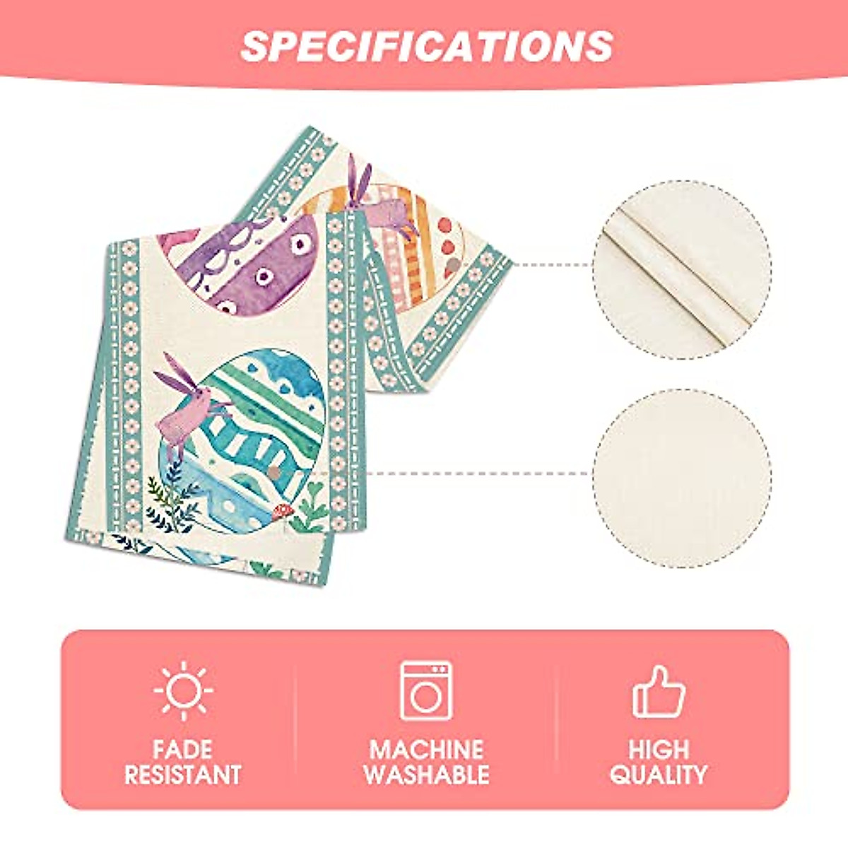 Artoid Mode Cute Easter Eggs Rabbits Easter Table Runner, Seasonal Spring Holiday Kitchen Dining Table Runner for Home Party Decor 13 x 72 Inch