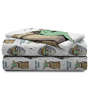 Jay Franco Star Wars The Mandalorian Curious Child Twin Sheet Set - 3 Piece Set Super Soft and Cozy Kid’s Bedding Features The Child Baby Yoda - Fade Resistant Microfiber Sheets