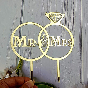 Mr and Mrs Cake Topper, Bride and Groom Sign Wedding, Engagement Cake Toppers Decorations, Mirror Gold Acrylic