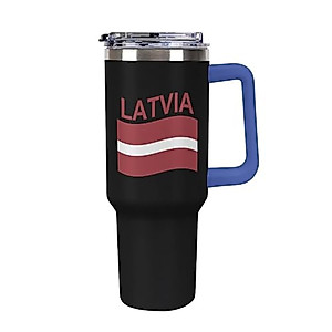 Flag of Latvia 40oz Water Bottle Double Wall Insulated Tumbler with Handle Leakproof Travel Mug Deep Blue-style