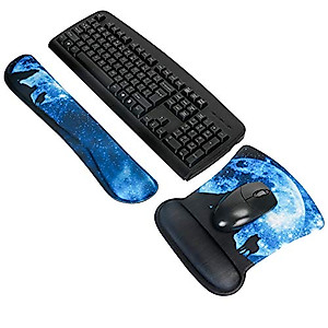RICHEN Keyboard Wrist Rest Pad and Mouse Wrist Rest Support Mouse Pad Set,Durable & Comfortable & Lightweight for Easy Typing & Pain Relief-Ergonomic Support (Wolfs)