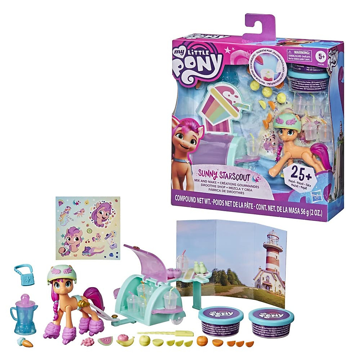 My Little Pony: A New Generation Movie Story Scenes Mix and Make Sunny Starscout - Toy with Compound, 25 Accessories, 3-Inch Pony (Accessory Colors May Vary)