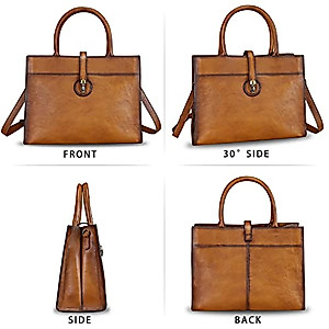 Genuine Leather Top Handle Handbag Purse for Women Vintage Over the Shoulder Bag Handmade Crossbody Satchel Tote (Brown)