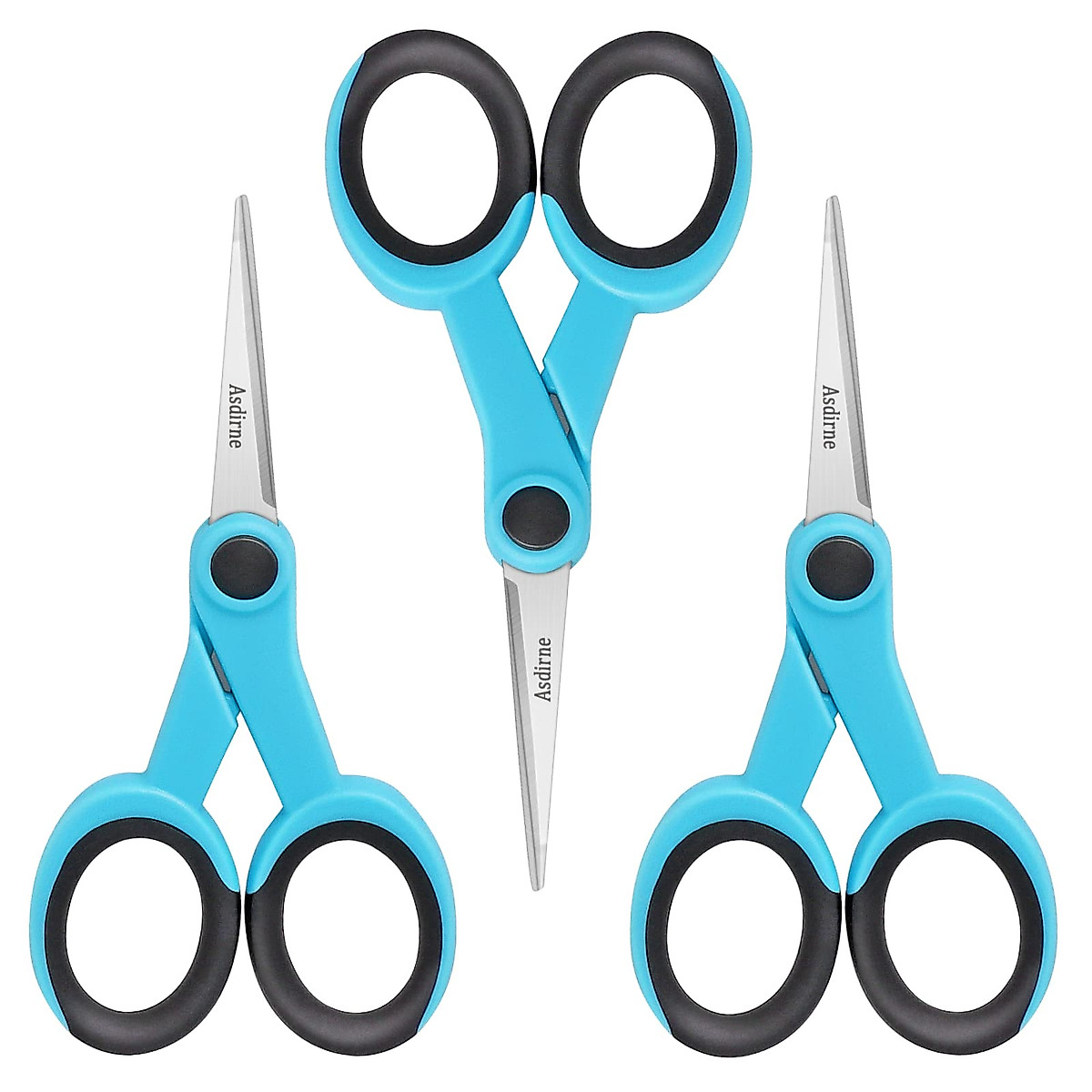 Asdirne 5” Detail Scissors, Embroidery Scissors with Sharp Stainless Steel Blade and Soft Handles, Great for Sewing, Craft, Office and School, 3 Pcs, Blue/Black