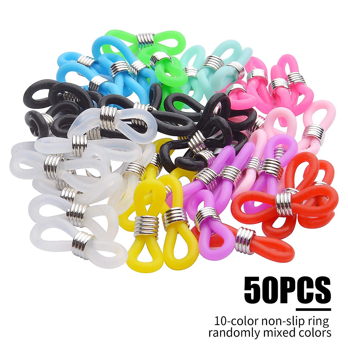 Eyeglass Chain,50pcs 20x5mm Ends Adjustable Silicone Glasses Retainer Connectors Anti-Slip Eyeglass Ends Safety Glasses Holder Loop Ends for Adults Children Spectacle Reading Eyeglass,10 Colors