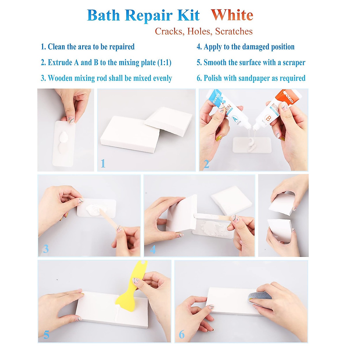 Bath Repair Kit White, Endhokn Enamel, Porcelain, Acrylic, Fiberglass, Ceramic Sink, Tub Tile Toilet Shower Kit & Tray & Chip & Pedestal Crack Hole Scratches Repair