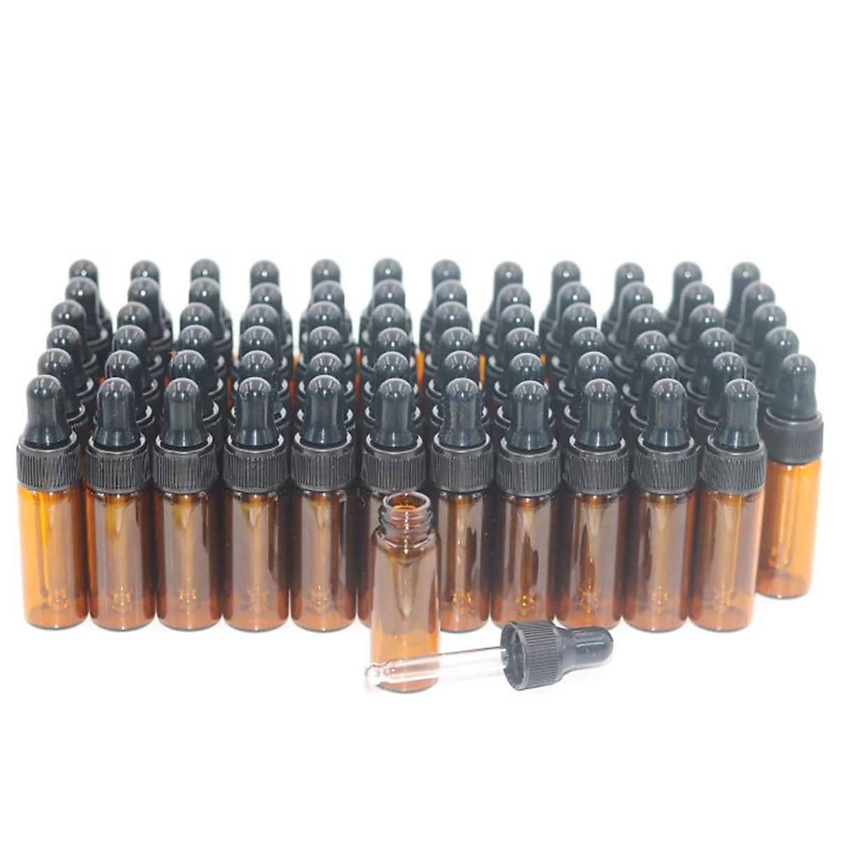 Furnido 5ml(1/6oz) Amber Glass Dropper Bottle,Empty Essential Oil Eye Dropper Bottles Glass Vials With Pure Glass Pipette For DIY Aromatherapy Colognes Perfume Liquid Sample Blends Business-Pack of 72