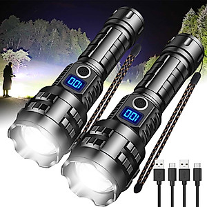 igokqsdg Torce LED High Lumen Ricaricabili, 250000 Lumen XHM77.2 Flash Super Luminoso USB, Torcia Portatile Ad Alta Potenza, Torcia Potente Impermeabile per Campeggio di Emergenza