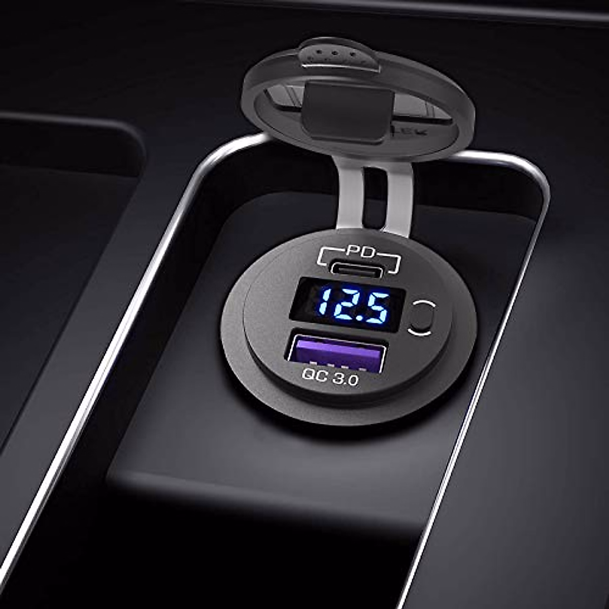 2 Pack USB C Car Charger Socket, Qidoe 12V USB Outlet PD3.0 20W USB C and 18W QC3.0 Car USB Port with LED Voltmeter and ON/Off Switch Fast Car USB Outlet for Car Boat Marine RV Truck Golf Motorcycle