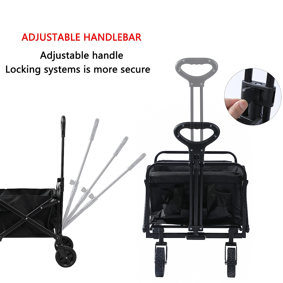 Wagon Cart Foldable Beach Wagon Large Capacity with Wheels Collapsible Wagon Heavy Duty Folding Wagon Portable for Camping Travel Sports Fishing (Black M)