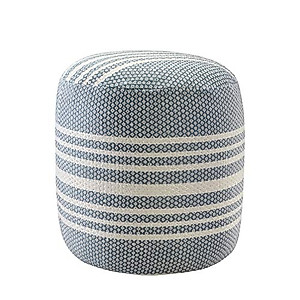 LR Home Simple Stripe Indoor Outdoor Pouf, Blue/White/Pink/Black, 20" x 20" x 20"