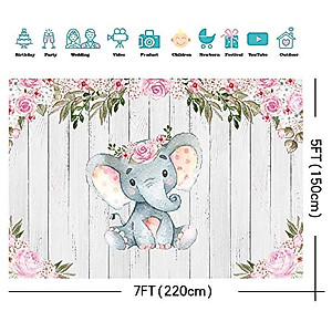 Floral Elephant Backdrop for Baby Shower,Yeele 7x5ft Party Pink Flower Wood It's a Girl Banner Birthday Photography Background Cake Table Decoration Photo Booth Studio Props Favors Supplies