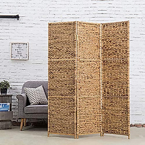 MyGift Handwoven Seagrass 3 Panel Room Divider Screen with Wood Frame, Folding Partition Room Divider, Brown