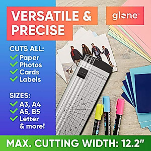 Glone 12 inch Paper Trimmer, A4 Size Paper Cutter with Automatic Security Safeguard for Coupon, Craft Paper and Photos (Black-Silver)