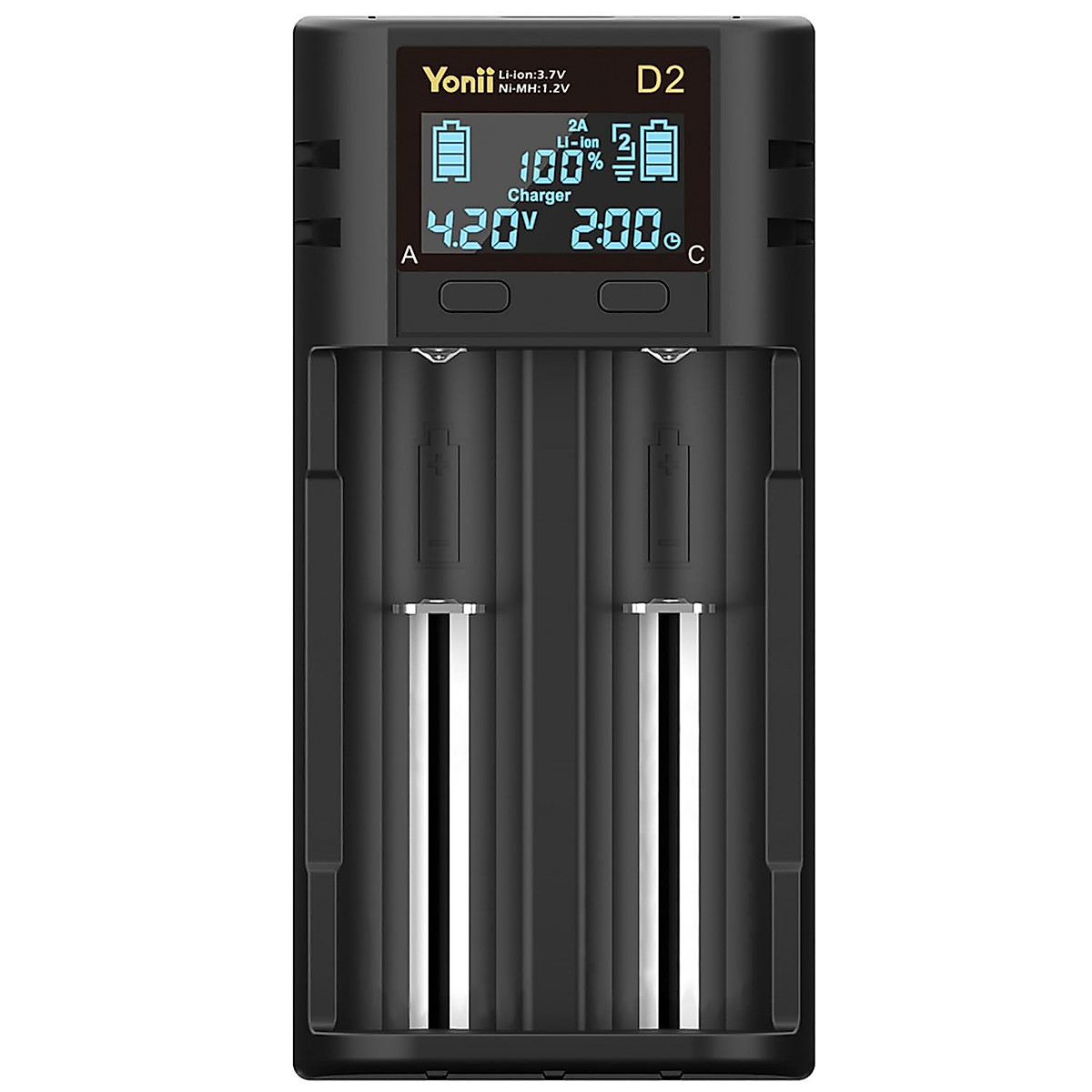 18650 Battery Charger,2 Bay Smart LCD Display Intelligent Battery Charger for 3.7V Rechargeable Battery 18650,26650,21700,18500,18350,16650,1.2V Ni-MH Ni-Cd A AA AAA IMR Batteries