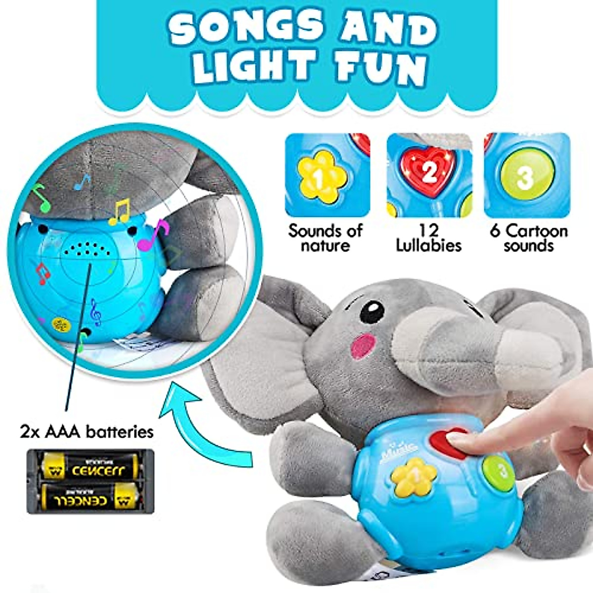Insnug Plush Elephant Baby Toys - Baby Musical Animal Toys Kids Toys Baby Teething Toys Little Baby Bum Anime Plush STEM Toys Montessori Toys for Baby Boy Girl Toddlers Infants 0 3 6 9 12 Months