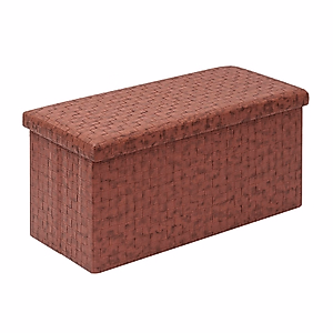 B FSOBEIIALEO Folding Storage Ottoman, Faux Leather Footrest Seat Long Bench Toy Box Chest, Brown 30"x15"x15"