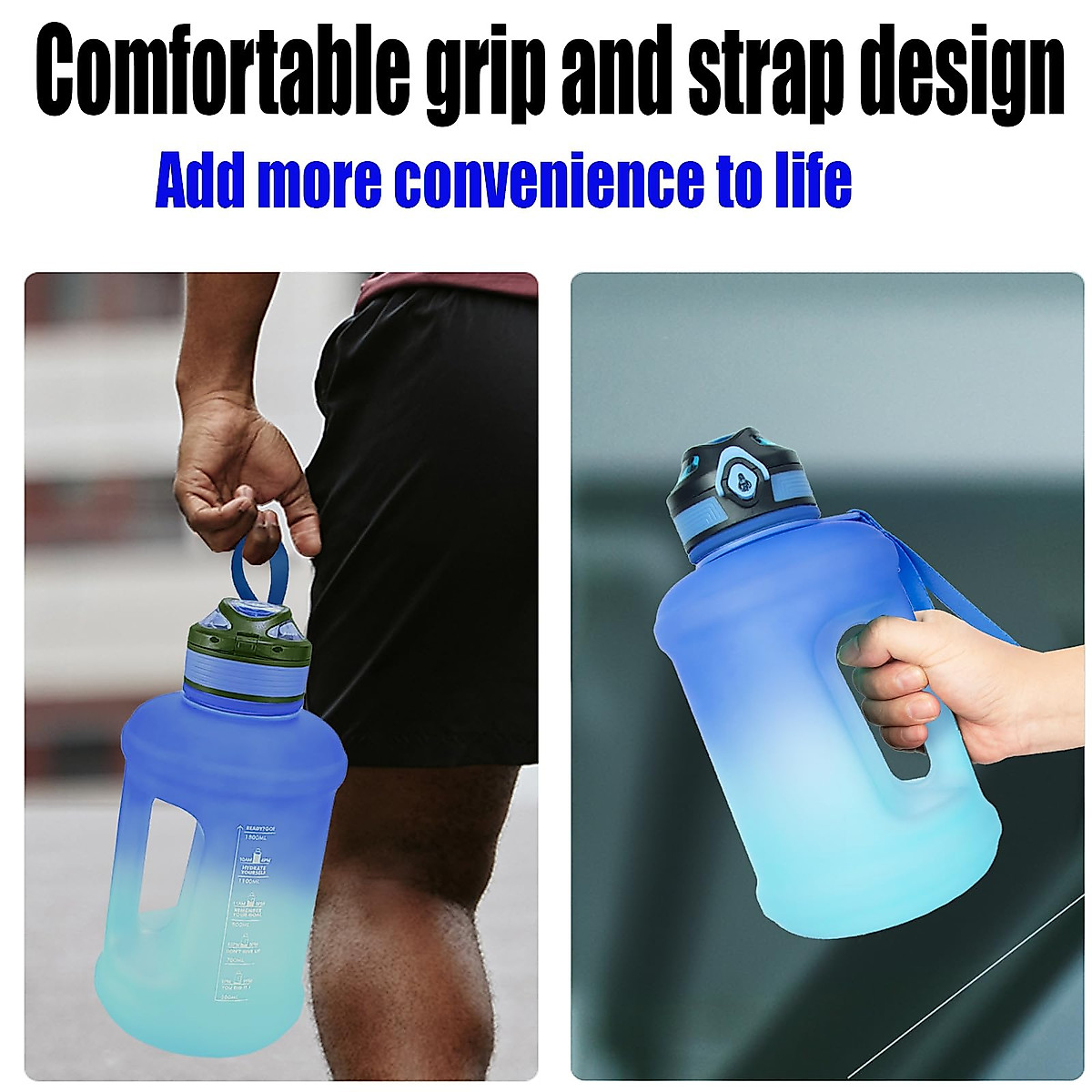 POPOACTI Sports Water Bottle, 63 Oz/1800mL, Leak Proof BPA Free Travel Outdoor For Men Women (Gradient_Blue)