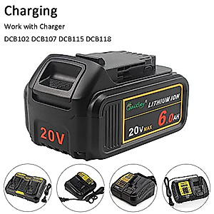 waitley Upgraded 20V 6.0Ah Lithium Ion Replacement Battery Compatible with DEWALT DCB200 DCB204 DCB206 DCD/DCF/DCG Series Tools with LED Indicator