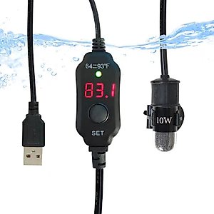 USB Adjustable 10W Mini Aquarium Heater Submersible Fish Tank Heater,Small Fish Tank Heater with LED Digital Display Thermostat, Betta Heater Turtle Heater for 1-2 Gallon Tanks