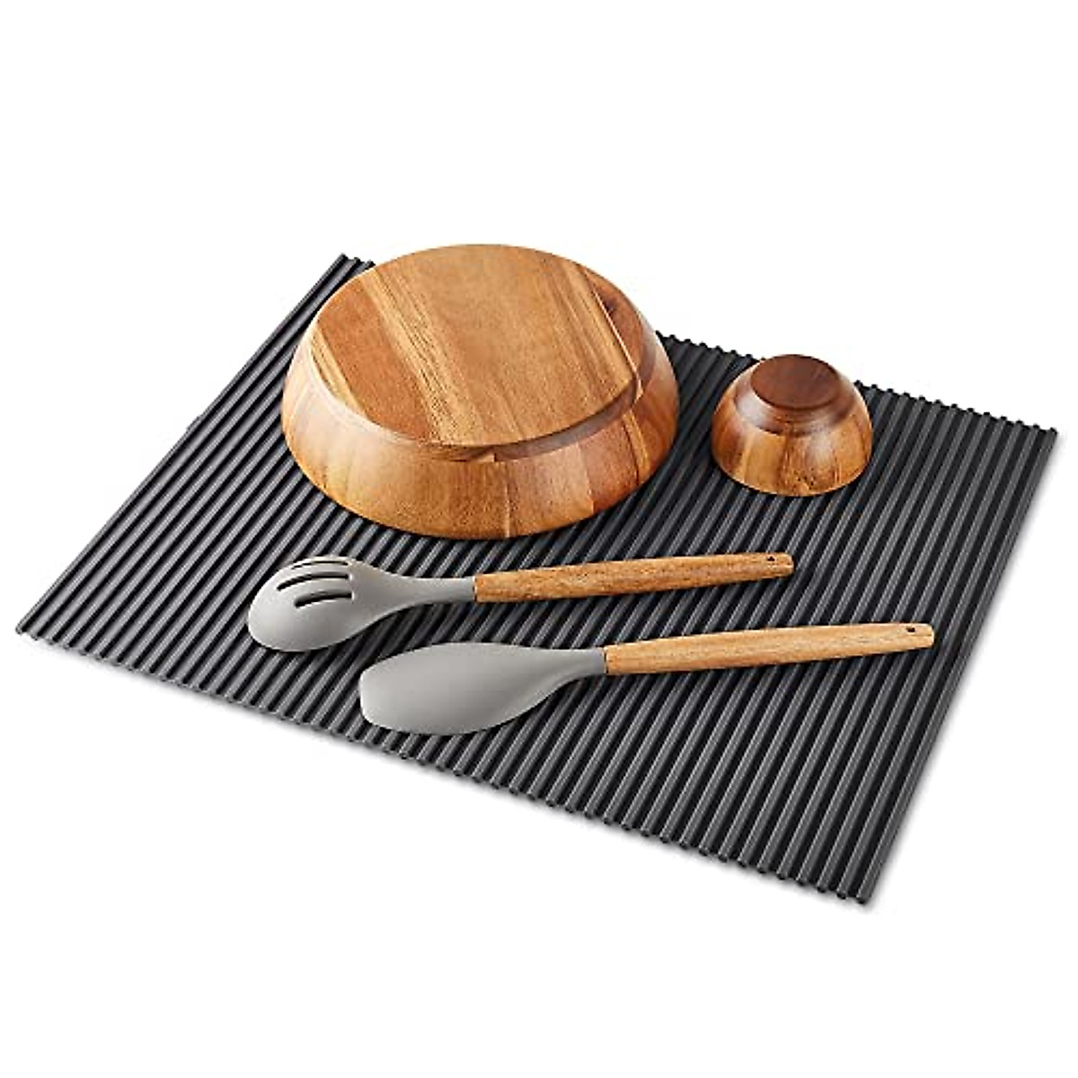 Miusco Large Thick Silicone Mat, Dish Drying Mat, Hot Tool Mat, Bar Mat 0.24 In (6.1 MM) Thick, Gray, 20" x 16", Premium Heat Resistant Kitchen Mat, Non-slip Pads, Fast Drying, Dishwasher Safe, Grey