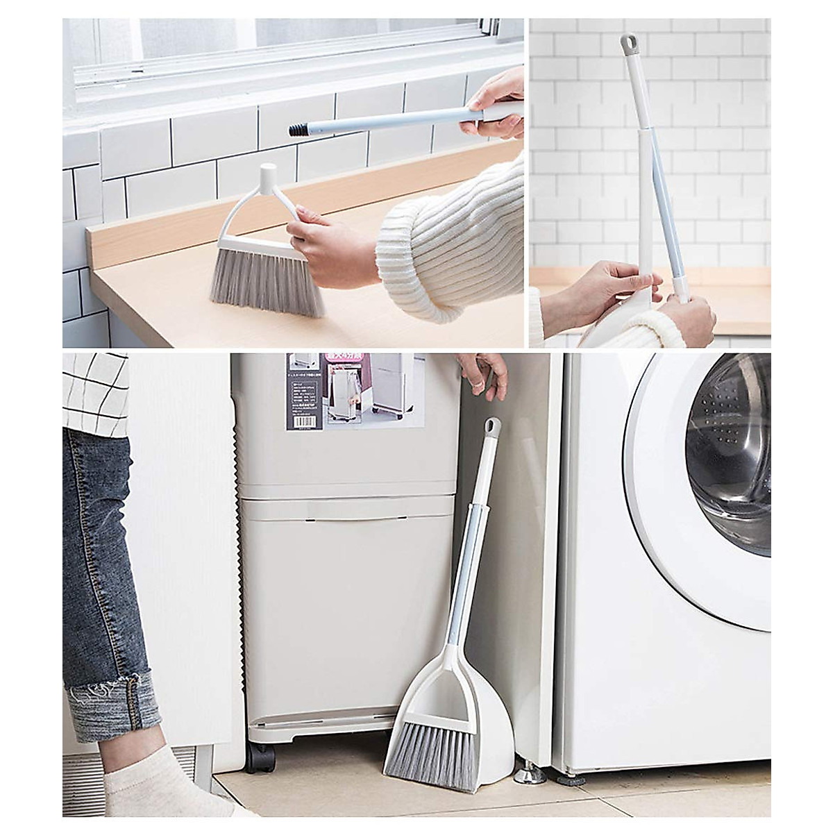 Qidiwin Mini Broom and Dustpan, Home Kitchen Sweeping for Kids(White+Gray)