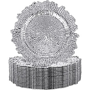Mimorou 18 Pack Reef Charger Plates Plastic Snowflake Charger Plates Wedding Floral Charger Plates Decor for Christmas Dinner Wedding Party Event Supplies, 13 Inch (Silver)