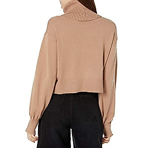 The Drop Women's @lucyswhims Long Sleeve Cropped Turtleneck Sweater, Praline, L