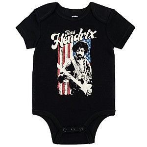 Jimi Hendrix Newborn Baby Boys 3 Pack Bodysuits Black/Yellow 3-6 Months