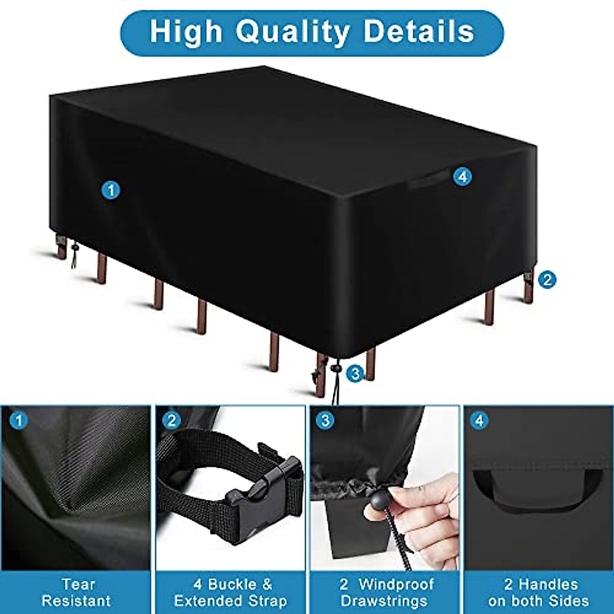 Patio Furniture Cover Waterproof,GGB Outdoor Table Cover Rectangular , 420D Heavy Duty Outdoor Patio Set Cover with Handle 84" L x 52" W x 29" H