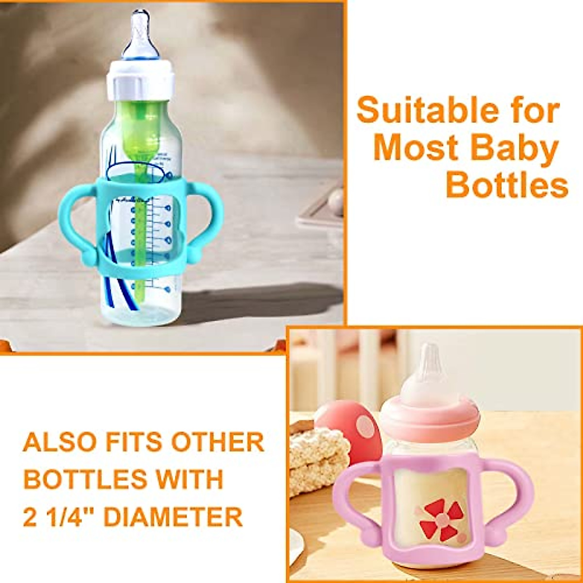 4Pcs Bottle Handles for Dr Brown Narrow Baby Bottles, Baby Bottle Holder with Easy Grip Handles to Hold Their Own Bottle - BPA-Free Soft Silicone