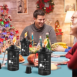 ZSZMFH 16oz Torch Canisters, 6 Pack Bamboo Torch Refillable Replacement Canister, Outdoor Citronella Fuel Torch Canister with Wicks and Covers,for Luau Party, DIY Garden Decor.