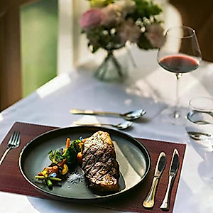 YeaBerr Placemats Set of 6, Mix Vinyl Woven Wipeable Heat-Resistant Place Mats, Stain Resistant Washable Table Mats for Dining Table Kitchen Indoor Decor, Dark Red