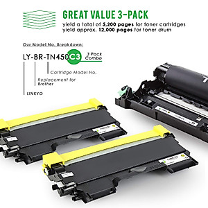 LINKYO Compatible Printer Toner Cartridge and Drum Unit Set Replacement for Brother TN450 TN-450 DR420 DR-420 (2 Toner Cartridges, 1 Drum Unit)