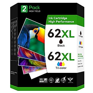 Palmtree Remanufactured 62XL Ink Cartridges Black and Color Replacement for HP 62XL Ink Cartridge Combo Pack for HP Ink 62 XL Work with HP Envy 7640 5660 7645 5540 OfficeJet 5740 8040 200 250 (2 Pack)