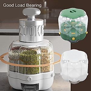 Zerodis Rice and Grain Storage Container, 360° Rotating Food Dispenser with Lid for Black Rice, Yellow Rice and Other Small Beans(White 9kg / 19.84lb)