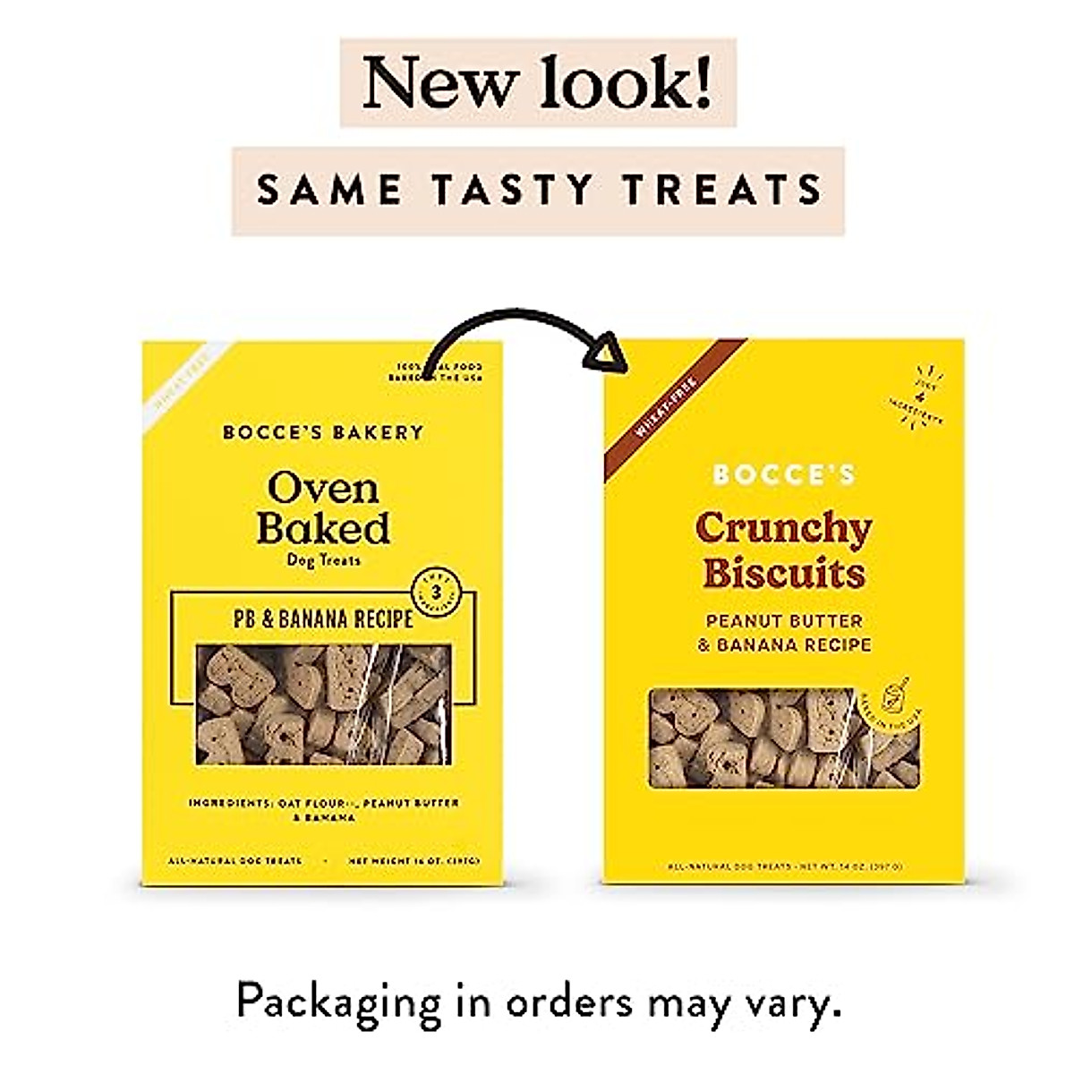 Bocce's Bakery Oven Baked PB & Banana Recipe Treats for Dogs, Wheat-Free Dog Treats, Made with Real Ingredients, Baked in The USA, All-Natural Peanut Butter & Banana Biscuits, 14 oz