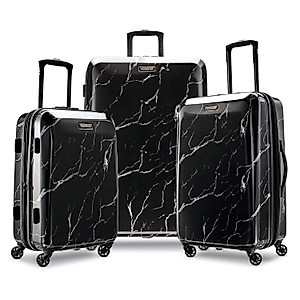 American Tourister Moonlight Hardside Expandable Luggage with Spinner Wheels, Black Marble, Carry-On 21-Inch