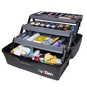 ArtBin 3-Tray Art Supply Box Versatile Organizer for Brushes, Paints, Stamps, and More - Durable Hard Plastic, Secure Closure, Portable with Top Trays and Dividers