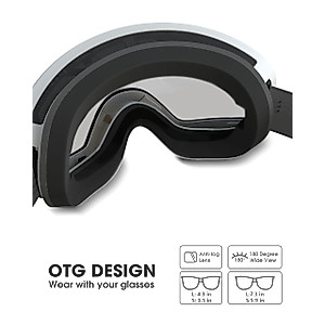 ACURE Ski Goggles, OTG - Over Glasses Snow Snowboard Goggles, Anti Fog, 100% UV400 Protection for Men Women Kids