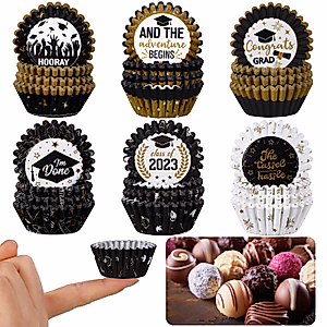 600 Counts Graduation Cupcake Liners Paper Mini Baking Cups Congrats Grad Baking Supplies Graduation Cap Mini Cupcake Liner Holiday Candy Paper Wrappers Making Supplies, 6 Styles