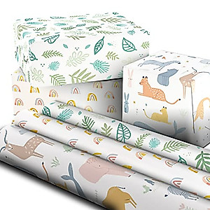 Hallmark Recycled Baby Wrapping Paper with Cutlines on Reverse (3 Rolls: 60 Sq. Ft. Total) Animals, Plants, Rainbows for Baby Showers, Gender Reveal Parties, First Birthdays
