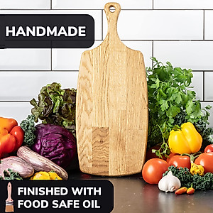 Cutting Board - 17x7 Inches Large Cheese Board with Handle - 20 mm Thin Cutting Board - Edge Grain Oak Cutting Board - Long Charcuterie Board - Wooden Serving Platter - Chopping Board for Kitchen