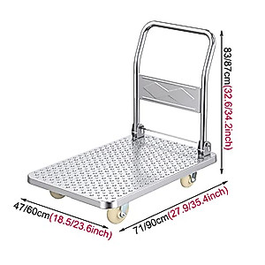 Hand Trucks Heavy Duty with Folding Handle, Push carts on Wheels,Foldable Handyman, 360 Degree Swivel Wheels, Foldable & with Platform, Non-Slip Layer (Color : A, Size : 71 * 47 * 83cm)
