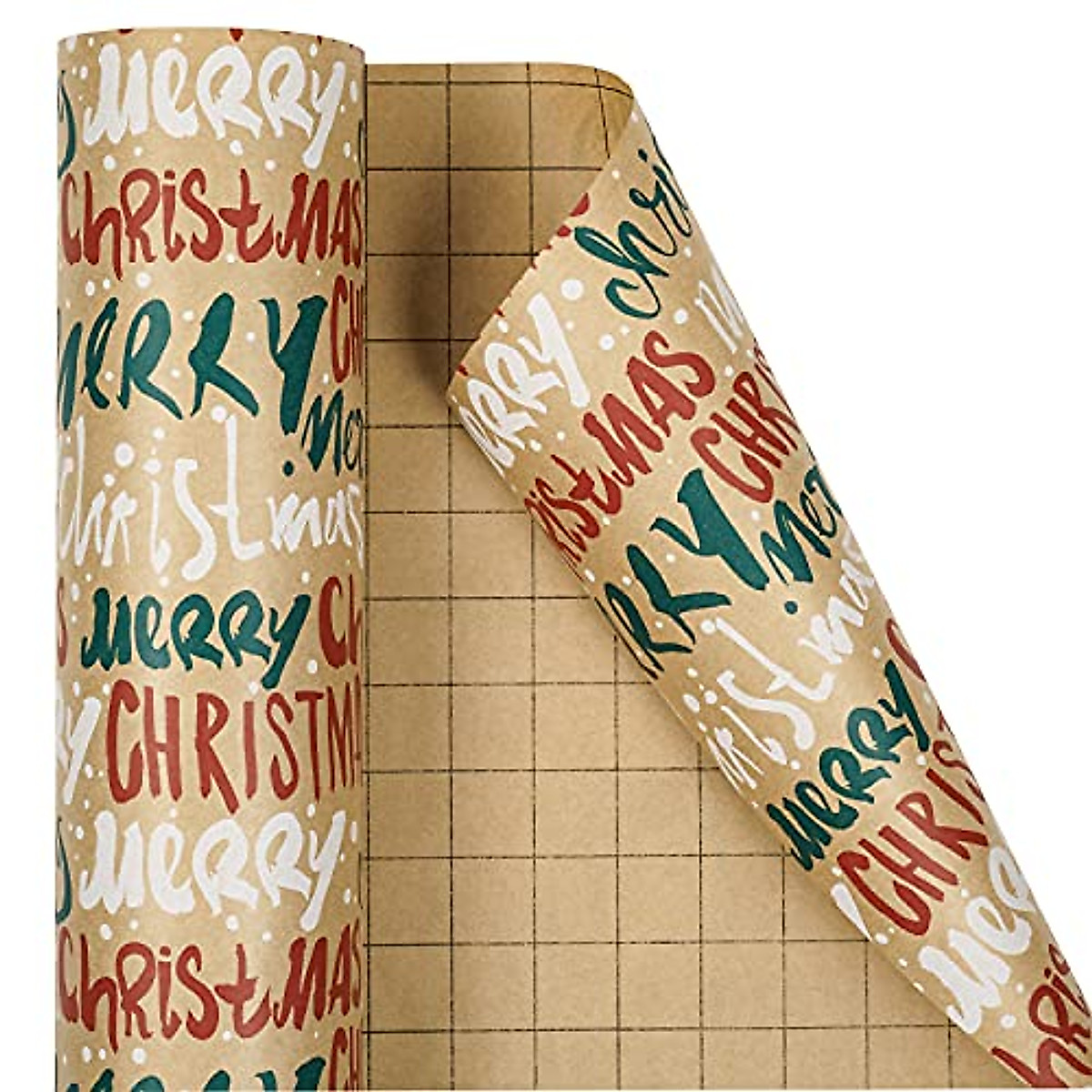 RUSPEPA Christmas Wrapping Paper,Kraft Paper - Marry Christams Design - 24 Inches x 100 Feet - White