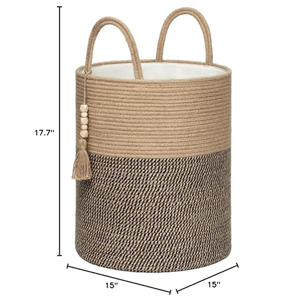 CherryNow Tall Laundry Hamper Woven Storage Basket, Shoe Basket for Entryway, Blanket Basket Living Room, Decorative Basket for Toys, Clothes, 15 x 17.7 Inches, Black & Jute