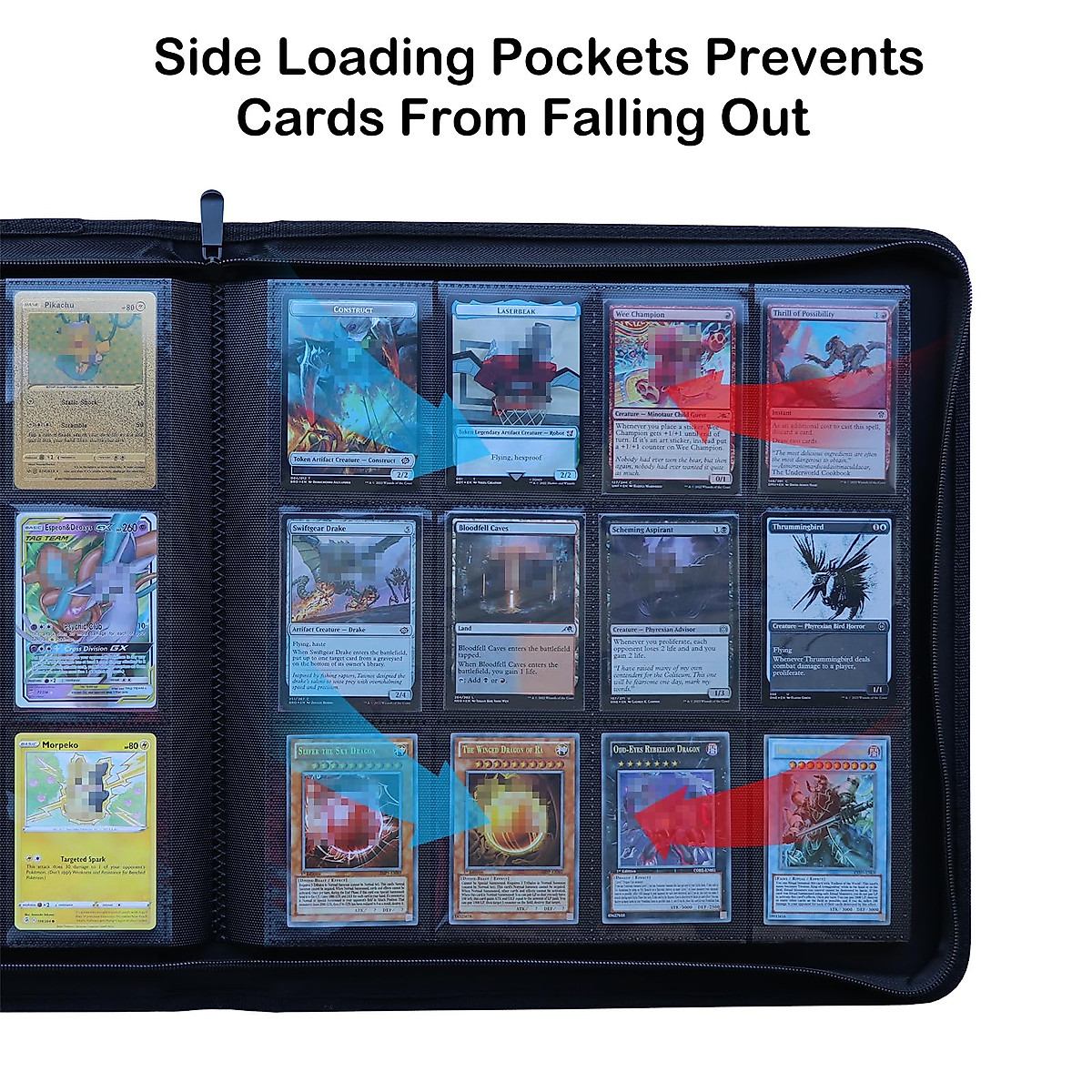 Rayvol Premium 12-Pocket 720 Card Binder, Ringless Trading Card Album Folder - Side Loading UltraSonic-12720 Tech Zip Binder for TCG -Black